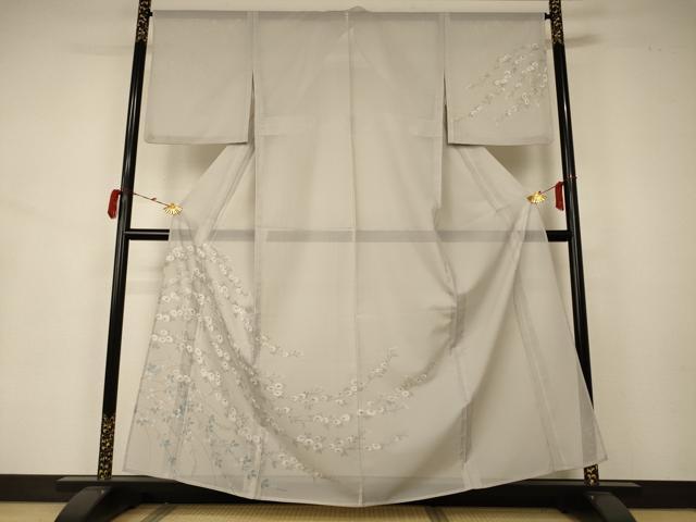 平和屋着物＊夏物　訪問着　絽　草花文　洗える着物　AABA2275jd