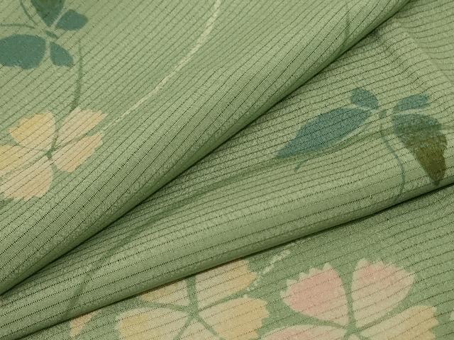 平和屋着物＊夏物　小紋　絽　花蝶文　洗える着物　AABA2276jd