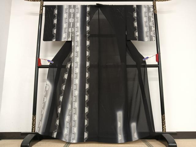 平和屋着物＊夏物　訪問着　絽　雪輪　暈し染め　黒地　正絹　逸品　AABA2490np