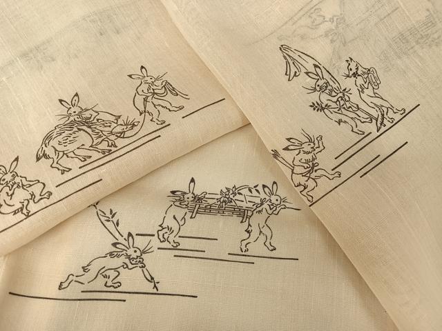 平和屋着物＊夏物　小紋　紗紬　鳥獣戯画　正絹　逸品　AABA2496np