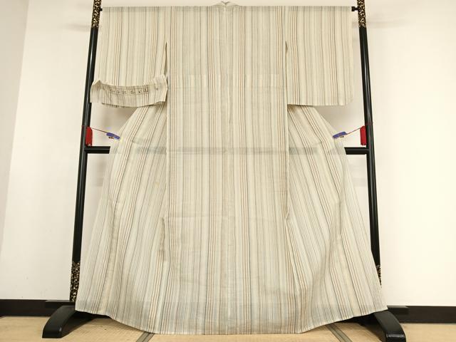 平和屋着物＊夏物 本場小千谷ちぢみ 縞 反端付き 麻 逸品 AABA2505np