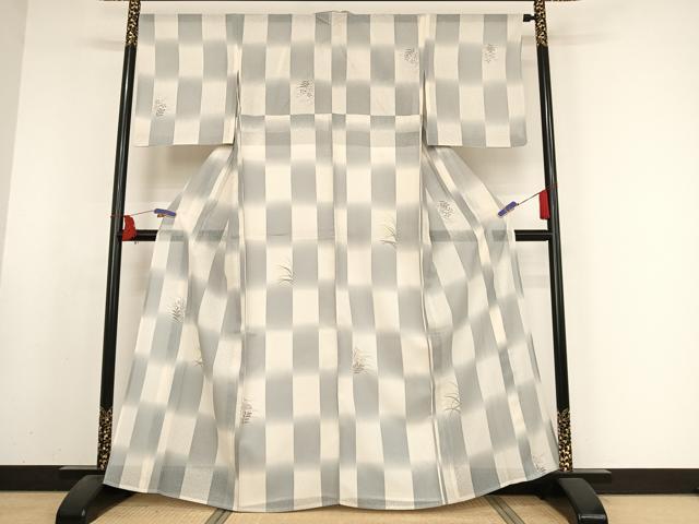 平和屋着物＊夏物　小紋　縦絽　手描き　草花文　三越扱い　正絹　逸品　AABA2511np