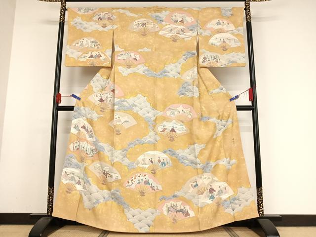 平和屋着物●友禅　手塚隆敏　訪問着　扇人物文　金彩　正絹　逸品　AABA2525np