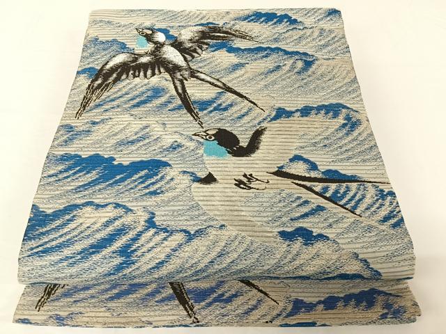 平和屋着物＊夏物　アンティーク　大正ロマン　丸帯　燕　銀糸　正絹　逸品　AABA2548np