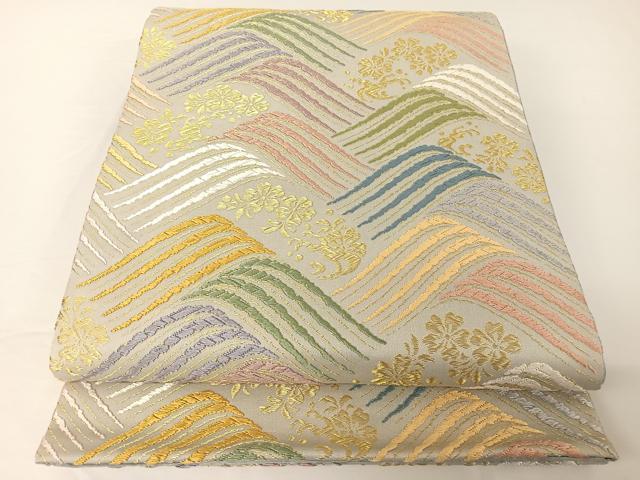 平和屋着物●西陣　丸勇　六通柄袋帯　有楽唐織　立波草花文　金糸　正絹　逸品　AABA2556np