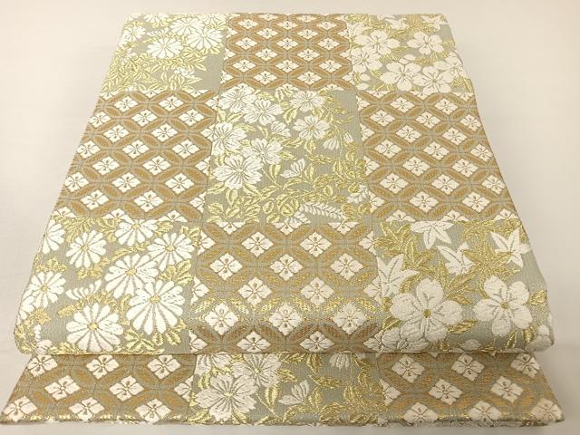 平和屋着物●六通柄袋帯　綴唐織　市松に春夏秋冬　金糸　正絹　逸品　AABA2557np