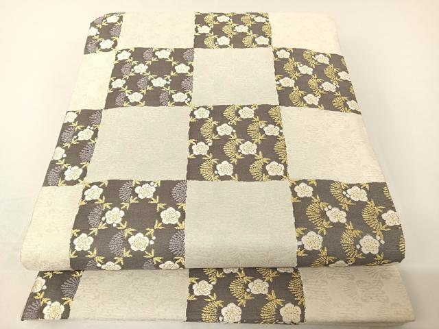 平和屋着物●西陣　吉村織物謹製　六通柄袋帯　百綴れ　市松松梅文　金糸　正絹　逸品　AABA2558np