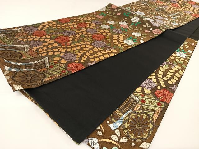 平和屋着物●TOKI志すい キモノモードオリジナルブランド　六通柄袋帯　唐織　辻が花　御所車　金糸　正絹　逸品　AABA2566np 平和屋着物○TOKI志すい キモノモードオリジナルブランド 六通柄袋帯 唐織