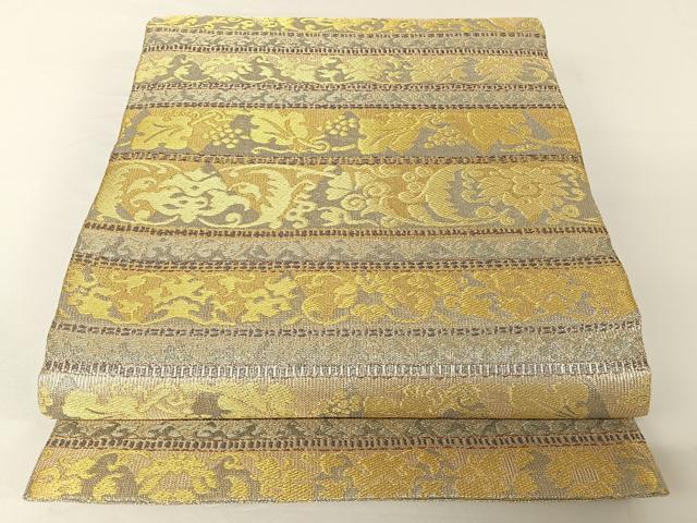 平和屋着物▽創業280年　誉田屋源兵衛　六通柄袋帯　スリーシーズン　春夏秋　花唐草文　純白金　金銀糸　正絹　逸品　AABA2579np