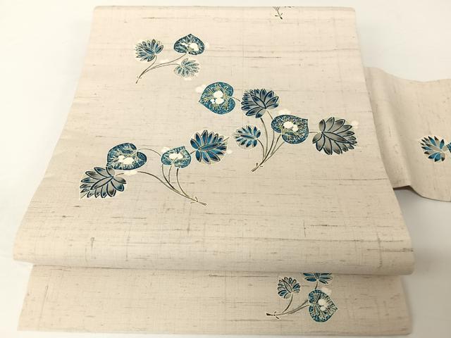 平和屋着物●東京友禅　木下冬彦　九寸名古屋帯　紬地　藍　葵　正絹　逸品　AABA2580np
