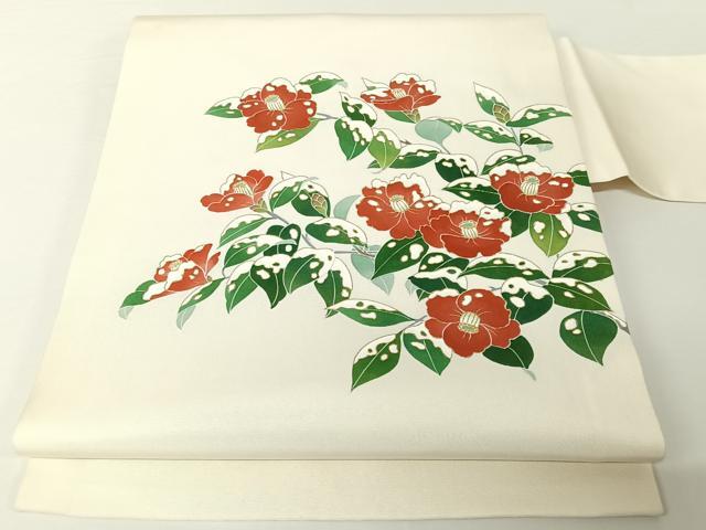 平和屋着物●田中工芸織物 祥園謹製　塩瀬　九寸名古屋帯　雪持ち椿　正絹　逸品　AABA2591np