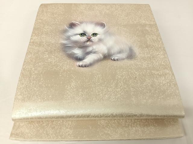 平和屋着物●太鼓柄袋帯　手描き　猫　正絹　逸品　AABA2610np
