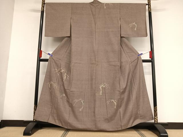 平和屋着物●訪問着　紬地　刺繍　ろうけつ染め　樹林文　正絹　逸品　AABA2616np