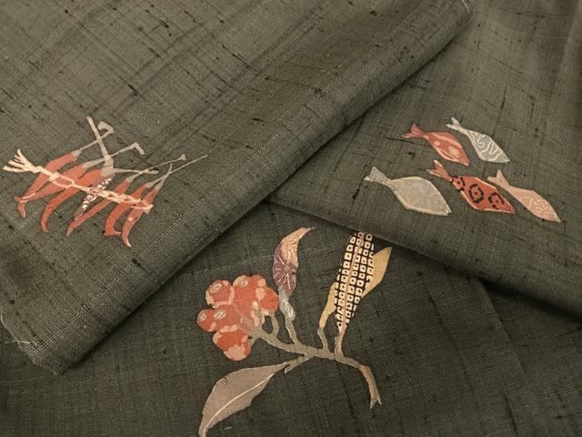 平和屋着物●上質な紬　型染め　成り物　正絹　逸品　未使用　AABA2618np