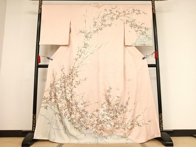 平和屋着物●訪問着　絞り　枝花文　暈し染め　金銀彩　正絹　逸品　AABA2675np