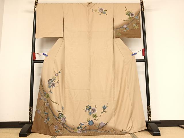 平和屋着物●訪問着　雪輪枝花文　暈し染め　金彩　ロング丈　正絹　逸品　AABA2679np