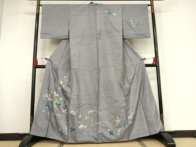 平和屋着物●本加賀友禅作家　成竹登茂男　訪問着　紬地　枝花文　正絹　逸品　AABA2680np