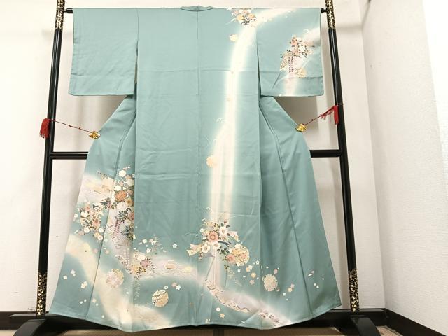 平和屋着物●訪問着　駒刺繍　雪輪草花文　暈し染め　金彩　正絹　逸品　未使用　AABA2682ph
