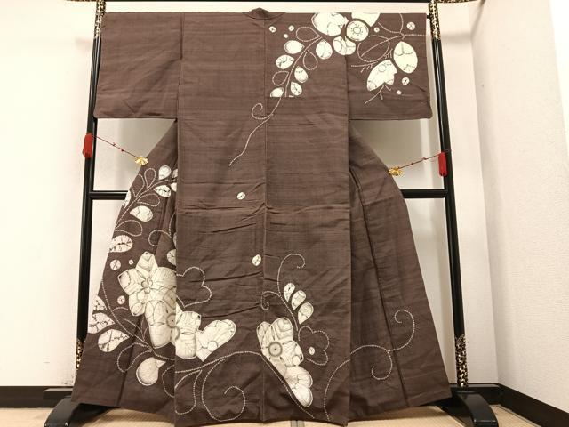 平和屋着物●訪問着　紬地　絞り　花唐草文　正絹　逸品　AABA2683ph