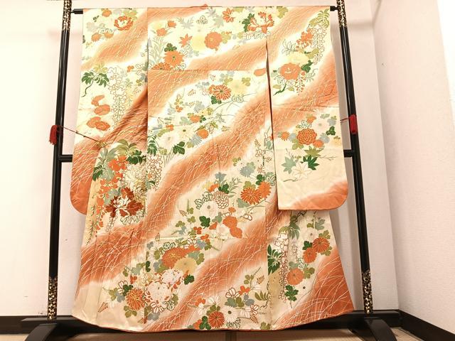 平和屋着物●豪華振袖　駒刺繍　草花文　暈し染め　金彩　正絹　逸品　AABA2687ph