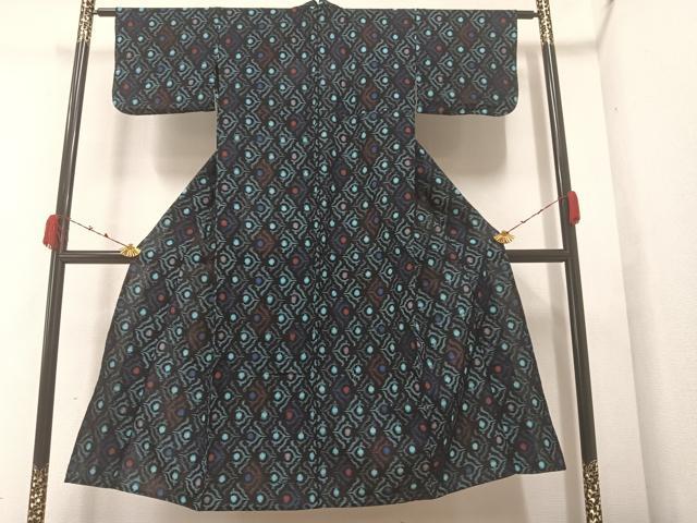 平和屋着物▽久留米絣　単衣　幾何学文様　綿　逸品　AABA2725ph