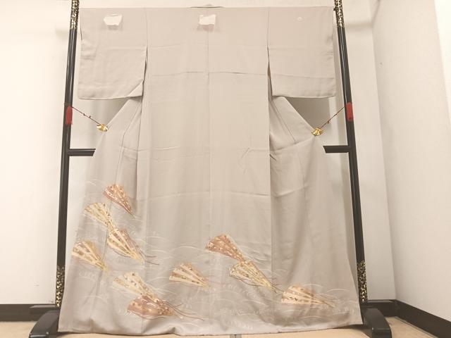 平和屋着物●豪華色留袖　駒刺繍　立波檜扇花文　金彩　正絹　逸品　未使用　AABA2731ph