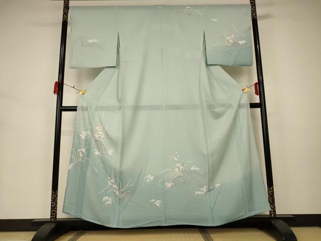 平和屋着物＊夏物　訪問着　絽　駒刺繍　流水草花文　正絹　逸品　AABA2780jd