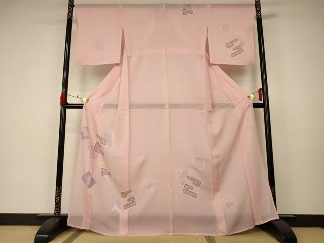 平和屋着物＊夏物　訪問着　絽　色紙吉祥文　銀彩　正絹　逸品　AABA2809jd