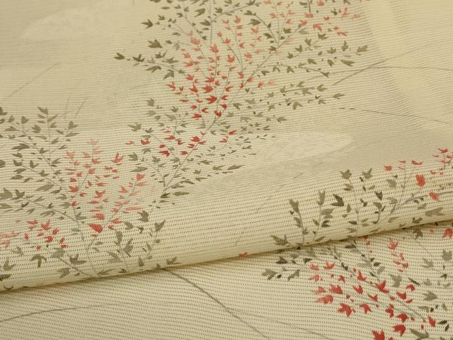 平和屋着物＊夏物　小紋　絽　枝葉文　正絹　逸品　AABA2824jd