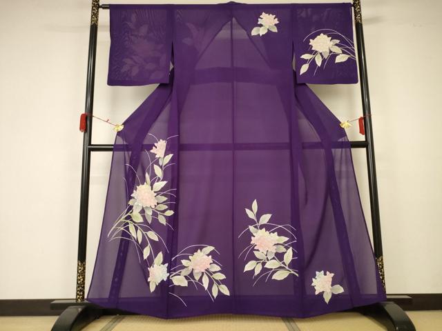 平和屋着物＊夏物　訪問着　絽　手描き　紫陽花　正絹　逸品　AABA2828jd