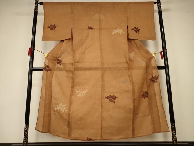 平和屋着物＊夏物 小千谷ちぢみ 枝葉文 麻 逸品 未使用 AABA2844jd 紬