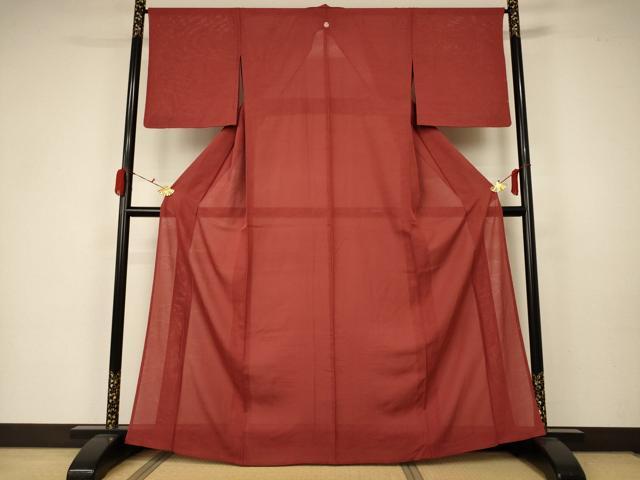 平和屋着物＊夏物　色無地　絽　流水紋紗　紅鳶色　正絹　逸品　AABA2856jd