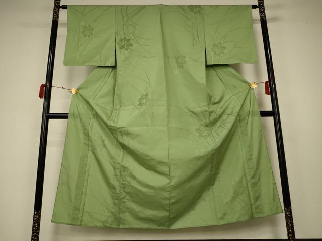 平和屋着物＊夏物　色無地　草花紋紗　苗色　正絹　逸品　未使用　AABA2869jd