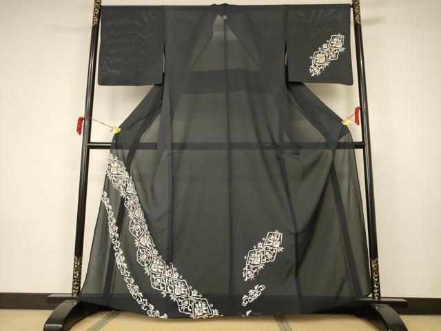 平和屋着物＊夏物　訪問着　絽　幾何学花文　金彩　正絹　逸品　AABA2877jd