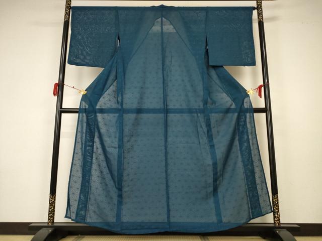 平和屋着物＊夏物　色無地　麻の葉紋紗　高麗納戸色　正絹　逸品　AABA2881jd