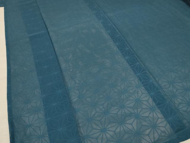 平和屋着物＊夏物 色無地 麻の葉紋紗 高麗納戸色 正絹 逸品 AABA2881jd