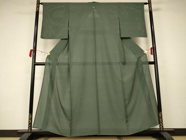 平和屋着物＊夏物　色無地　縦絽　麹塵色　正絹　逸品　AABA2902jd