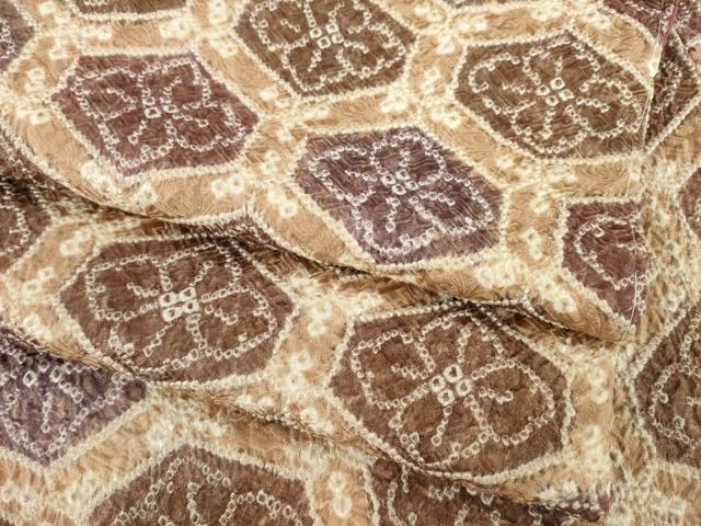 平和屋着物●上質な小紋　総絞り　亀甲花文　正絹　逸品　AABA3284ck