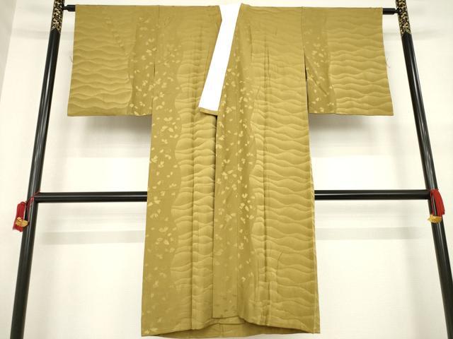 平和屋着物●長襦袢　無双仕立て　舞桜地紋　黄橡色　やまと誂製　正絹　逸品　AABA3291ck