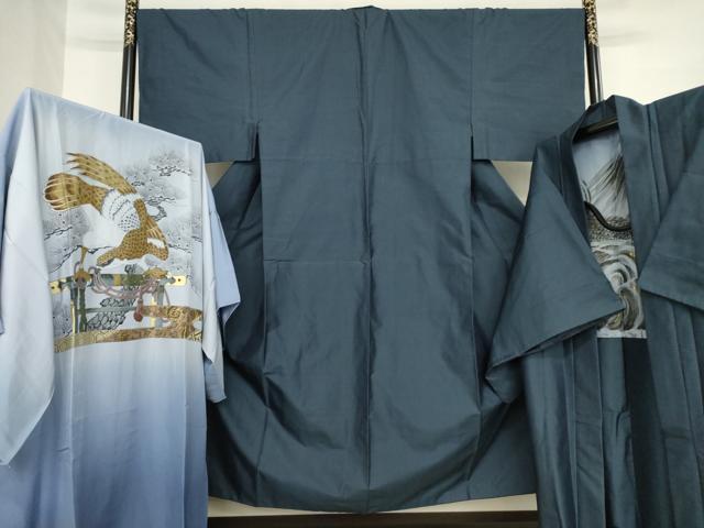 平和屋着物●男性　本場村山大島紬　アンサンブル　長襦袢(袷)セット　亀甲絣　正絹　逸品　AABA3303ck