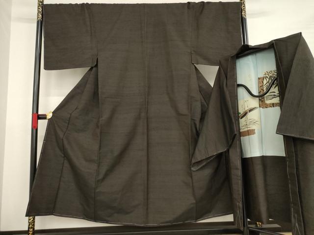 平和屋着物●男性　紬　アンサンブル　色無地　檳榔子染色　正絹　逸品　未使用　AABA3311ck