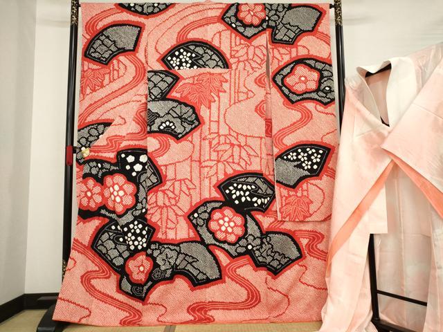 平和屋着物●豪華振袖・長襦袢(無双仕立て)セット　総絞り　地紙花文　正絹　逸品　AABA3342ck