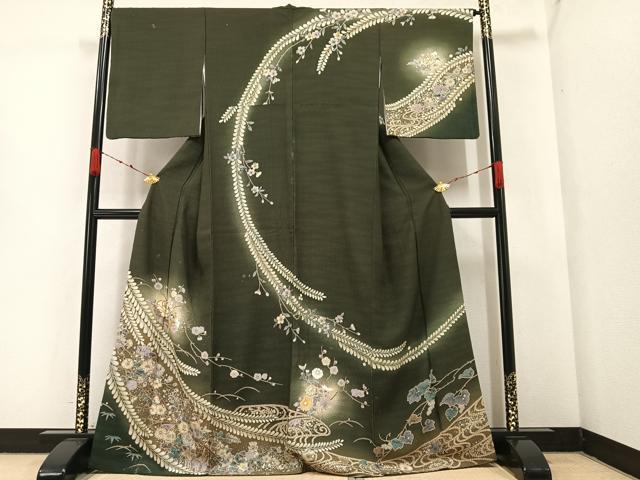 平和屋着物●訪問着　友禅　駒刺繍　花鳥文　暈し染め　金銀彩　正絹　逸品　AABA3764ph