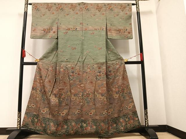 平和屋着物●訪問着　草花文　金彩　正絹　逸品　AABA3774ph