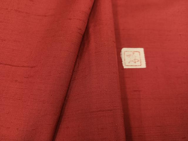 平和屋着物●上質な紬　作家物　色無地　臙脂色　正絹　逸品　AABA4286ph