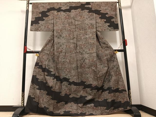 平和屋着物●本場大島紬　訪問着　カタス9マルキ　人物草花文　正絹　逸品　未使用　AABA4303ph