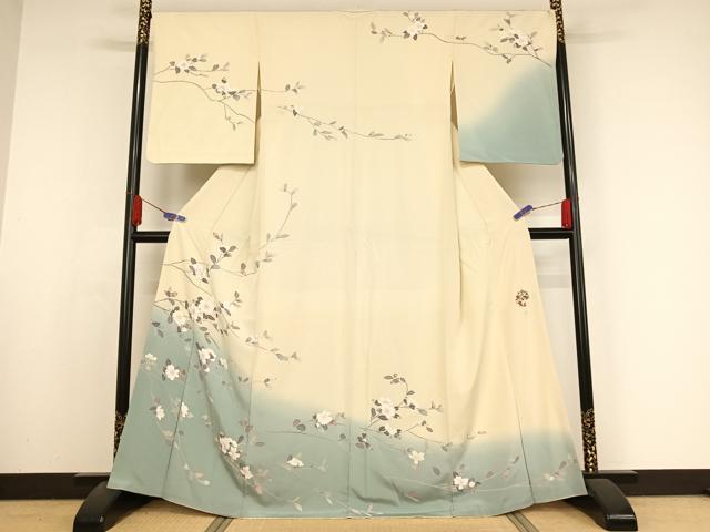 平和屋着物●高級染元　粋峰　林芳夫　京加賀友禅　訪問着　枝花文　暈し染め　正絹　逸品　AABA4444np