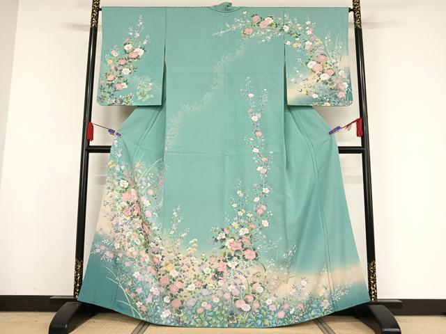 平和屋着物●訪問着　草花文　暈し染め　金彩　正絹　逸品　AABA4451np