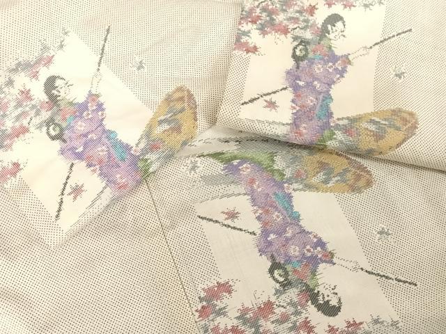 平和屋着物●本場大島紬　白大島　カタス7マルキ　総絣　女人文　正絹　逸品　未使用　AABA4459np