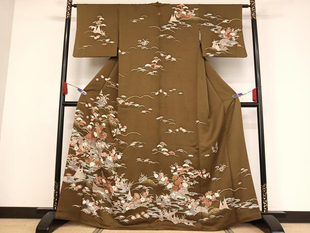 平和屋着物●訪問着　流水草花文　金彩　西武百貨店扱い　正絹　逸品　AABA4470np